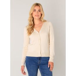 Base Level Damen Strickjacke "Yvon", beige, Gr. 44, unifarben, Strick, Obermaterial: 80% Viskose, 20% Nylon, Strickjacken, mit V-Ausschnitt