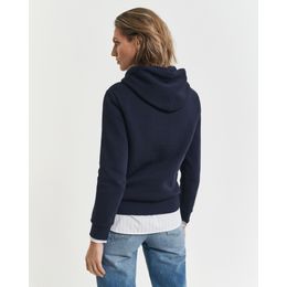 Gant Damen Hoodie "REG TONAL SHIELD HOODIE", blau, Gr. XL, Sweatware, Obermaterial: 78% Baumwolle, 22% Polyester, Sweatshirts, Ton in Ton Stickerei,