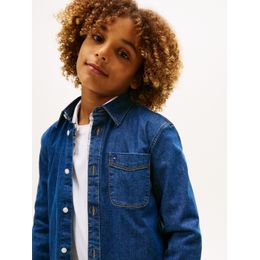Tommy Hilfiger Jungen Jeanshemd "RELAXED DENIM SHIRT"denim schwarz, Gr. 4, unifarben, Web, Obermaterial: 99% Baumwolle, 1% Elasthan, Hemden, Regular