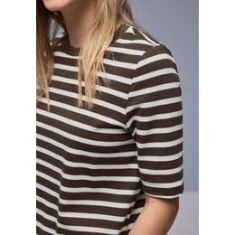 Street One Damen T-Shirt, braun, Gr. 34, gestreift, Web, 100% Baumwolle, Shirts, aus reiner Baumwolle