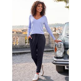 Lascana Damen Schlupfhose, blau, Gr. 36, unifarben, Jersey, Obermaterial: 86% Polyester, 10% Viskose, 4% Elasthan, Hosen, mit Taschen, Jogginghose,