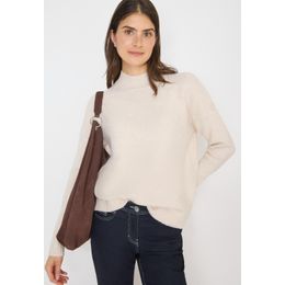 Cecil Damen Strickpulloveroat milk beige melange, Gr. S, unifarben, Web, 37% Baumwolle, 34% Polyacryl, 26% Polyester, 3% Elasthan, Pullover, mit