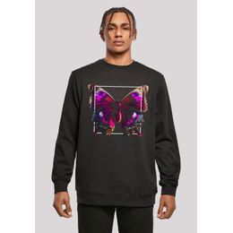 F4NT4STIC Herren Kapuzenpullover "Pink Schmetterling CREWNECK", schwarz, Gr. M, Obermaterial: 50% Baumwolle, 50% Polyester, Pullover, Print