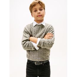 Tommy Hilfiger Jungen Strickpullover, grau, Gr. 74, unifarben, Strick, Obermaterial: 100% Baumwolle, Pullover, Regular fit, f&uuml;r Kinder bis 16 Jahre