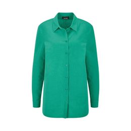 GOLDNER Damen Hemdbluse "Sommerbluse mit Seitenschlitz", gr&uuml;n, Gr. 42, Obermaterial: 55% Leinen LI. 45% Baumwolle CO., Blusen, figurschmeichelnder