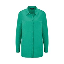 GOLDNER Damen Hemdbluse "Sommerbluse mit Seitenschlitz", gr&uuml;n, Gr. 52, Obermaterial: 55% Leinen LI. 45% Baumwolle CO., Blusen, figurschmeichelnder