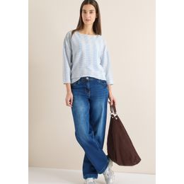Cecil Damen Langarmshirtcloud blau, Gr. L, gestreift, Web, 50% Baumwolle, 50% Modal, Shirts, mit U-Boot-Ausschnitt