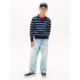 Tommy Hilfiger Jungen Strickpullover "POLO COLLAR SWEATER LS", blau, Gr. 6, gestreift, Strick, Obermaterial: 100% Baumwolle, Pullover, Kinder bis 16