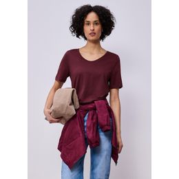 T-Shirt Street One, Damen, Gr. 34, truffle rot, Web, 50% Baumwolle, 50% Modal, unifarben, normal normal, V-Ausschnitt, abgesteppt, Shirts T-Shirt, mit abgerundetem V-Ausschnitt