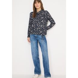 Cecil Damen Langarmshirtuniversal blau melange, Gr. L, gemustert, Stoff, 67% Viskose, 28% Polyester, 5% Elasthan, Shirts, mit Schalkragen