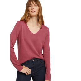 Tom Tailor Damen V-Ausschnitt-Pullover "Regular"cozy pink, Gr. M, unifarben, Strick, Obermaterial: 60% Baumwolle, 40% Viskose, Pullover, mit