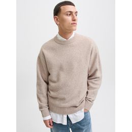 Jack & Jones JACK & JONES Herren Rundhalspullover "JJESOHO OLLIE KNIT CREW NECK SN", beige, Gr. L, unifarben, Strick, Obermaterial: 51% Polyester, 41% Polyacryl,