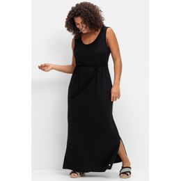 sheego Damen Maxikleid "Maxikleid", schwarz, Gr. 50, unifarben, 95% Viskose, 5% Elasthan, Kleider