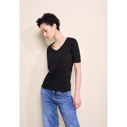 Street One Damen T-Shirt, schwarz, Basic, Gr. 40, unifarben, Web, 50% Modal, 50% Baumwolle, Shirts, im soften Baumwoll-Mix