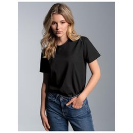 TRIGEMA Damen T-Shirt "TRIGEMA Slim Fit T-Shirt aus DELUXE Baumwolle", schwarz, Basic, Gr. M, Single Jersey, 100% Baumwolle, Shirts
