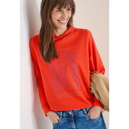 Cecil Damen Langarmshirt, rot, Gr. L, bedruckt, Stoff, 72% Viskose, 25% Polyester, 3% Elasthan, Shirts, mit Wording-Print