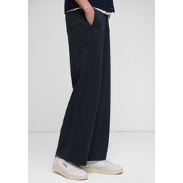 Street One Damen Sweathoseshadowed navy, Gr. 46, unifarben, Stoff, 68% Viskose, 28% Polyester, 4% Elasthan, Hosen, mit Wide Legs