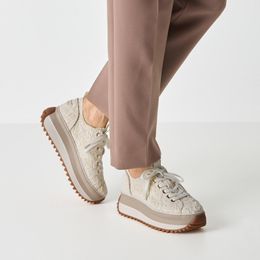 Tamaris Damen Plateausneaker "Milena", Gr. 41ivory, macramee, Synthetik, Textil, Schuhe, Freizeitschuh, Halbschuh, Schn&uuml;rschuh in veganer Verarbeitung
