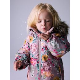 name it M&auml;dchen Overall "NMFSNOW10 SUIT AOP FO NOOS"woodrose aop:flower rabbit, Gr. 80, bedruckt, Fleece, Obermaterial: 100% Polyester, Overalls