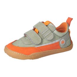 Barfu&szlig;schuh QNUFFS "Erle", Jungen, Gr. 25, orange, eukalyptus, Lederimitat, Textil, kontrastfarbene Details, Schuhe Barfu&szlig;schuh, Klettschuh, Sneaker mit Nullsprenung, Gr&ouml;&szlig;enschablone zum Download