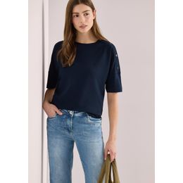 T-Shirt Cecil, Damen, Gr. L (42), universal blau, Web, 48% Baumwolle, 48% Modal, 4% Elasthan, unifarben, comfort fit normal, Rundhals, B&uuml;ndchen, Shirts T-Shirt, Rundhalsausschnitt