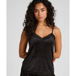 Hunkem&ouml;ller HUNKEM&Ouml;LLER Damen Pyjama "Velvet lace cami", Gr. Mschwarz, 95% Polyester, 5% Elasthan, Homewear-Sets
