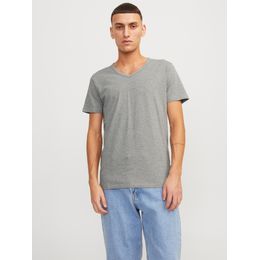 Jack & Jones JACK & JONES Herren T-Shirt "SLIM- FIT BASIC TEE V-NECK", L, grau, Jersey, Obermaterial: 92% Baumwolle, 8% Elasthan, Shirts, mit V-Ausschnitt