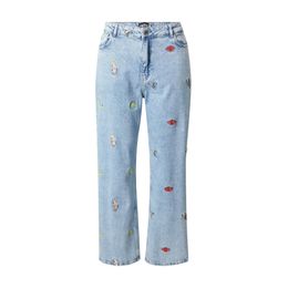 Pieces Curve Jeans 'PCJIDI' Damen Gr&ouml;&szlig;e 37/38 blue denim / zitrone / grau / dunkelrot