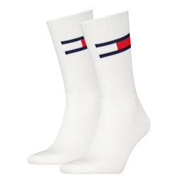 Tommy Hilfiger Herren Socken "TH UNI TJ SOCK 2P FLAG", Gr. 39, wei&szlig;, Baumwollmischung, Socken, mit gro&szlig;em Logo