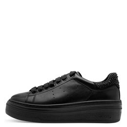 Tamaris Damen Plateausneaker, Gr. 42, schwarz, Leder, Lederimitat, Textil, gl&auml;nzend, unifarben, Basic, Schuhe, Schn&uuml;rschuh, Halbschuh mit