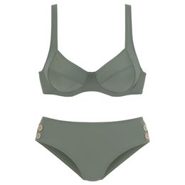 Vivance Damen B&uuml;gel-Bikini, gr&uuml;n, Gr. 38, unifarben, Polyamid, Bikini-Sets, mit goldfarbenen Zierkn&ouml;pfen