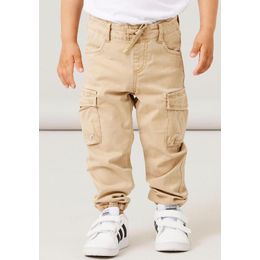 name it M&auml;dchen Cargohose "NMMBEN CARGO R TWI PANT 1771-HI NOOS", beige, Gr. 98, unifarben, Twill, Obermaterial: 98% Baumwolle, 2% Elasthan, Hosen