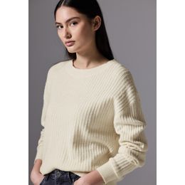 Damen Strickpullover, beige, Gr. 44, STREET ONE STUDIO, unifarben, Feinstrick, 37% Baumwolle, 34% Polyacryl, 26% Polyester, 3% Elasthan, Pullover,