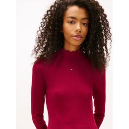 Tommy Jeans Damen A-Linien-Kleid "TJW F&F RIB LETTUCE EDGE DRESS", pink, Gr. L, unifarben, Web, Obermaterial: 95% Baumwolle, 5% Elasthan, Kleider, in