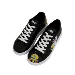 DOGO Damen Sneaker "Ace Low-Top Sneaker Best Of Tweety And Sylvester Black Damen", Gr. 36, silber, Lederimitat, Schuhe, Handgefertigt