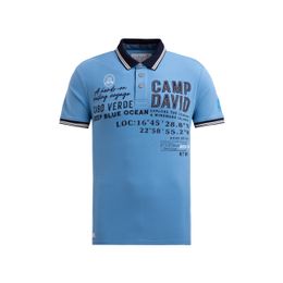 CAMP DAVID Herren Poloshirt, blau, Gr. M, bedruckt, Piqu&eacute;, Material: 100% Baumwolle, Shirts, mit Seitenschlitze