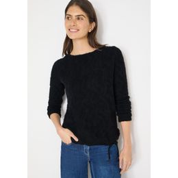 Cecil Damen Langarmshirt, schwarz, Gr. L, gemustert, Stoff, 65% Polyamid, 23% Polyester, 12% Viskose, Shirts, mit Tunnelzug am Saum