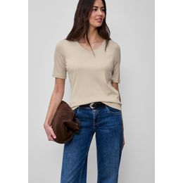T-Shirt Street One, Damen, Gr. 34, cotton beige, Web, 50% Modal, 50% Baumwolle, unifarben, Basic, normal normal, V-Ausschnitt, normaler Saum, Shirts T-Shirt, im soften Baumwoll-Mix