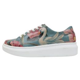 DOGO Damen Plateausneaker "Myra Low-Top Sneaker Smell The Flowers Damen Sneaker, Myra", Gr. 36, blau, Lederimitat, Schuhe, Handgefertigt