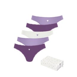 Lascana Damen String "Geschenk Box", Gr. 36, lila, Single Jersey, Obermaterial: 95% Baumwolle, 5% Elasthan. Spitze: 90% Polyamid, 10% Elasthan,
