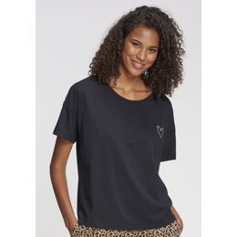 s.Oliver Damen T-Shirt, Gr. 32schwarz, Single Jersey, Obermaterial: 50% Baumwolle, 50% Viskose, unifarben, Shirts, mit kleinem Herzprint auf der Brust