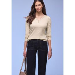 Street One Damen Langarmshirt, beige, Gr. 42, gestreift, Web, 96% Baumwolle, 4% Elasthan, Shirts, im soften Baumwoll-Mix