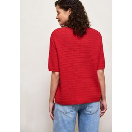 Damen Kurzarmpullover, rot, Gr. 36, STREET ONE STUDIO, unifarben, Web, 100% Baumwolle, Pullover, aus reiner Baumwolle
