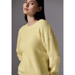Damen Strickpullover, gelb, Gr. 42, STREET ONE STUDIO, unifarben, Feinstrick, 37% Baumwolle, 34% Polyacryl, 26% Polyester, 3% Elasthan, Pullover, aus