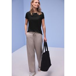 T-Shirt Street One, Damen, Gr. 34, schwarz, Web, 50% Baumwolle, 50% Modal, unifarben, comfort fit normal, Rundhals, normaler Saum, Shirts T-Shirt, in Unifarbe