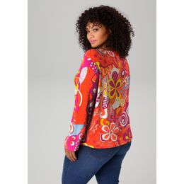 ANISTON PLUS Damen Langarmshirt, bunt, Gr. 46, bedruckt, gebl&uuml;mt, gemustert, Single Jersey, Obermaterial: 95% Viskose, 5% Elasthan, Shirts, mit