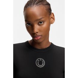 Hugo Damen Langarmshirt "Daliriee"schwarz 001, Gr. M, unifarben, Single Jersey, Obermaterial: 94% Baumwolle, 6% Elasthan, Shirts, cropped, Rundhals,