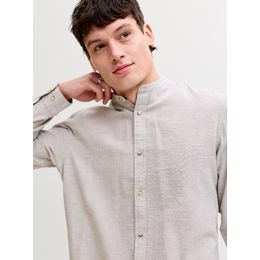 Jack & Jones JACK & JONES Herren Langarmhemd "JJESUMMER LINEN BLEND BAND SHIRT L/S SN", beige, Gr. L, unifarben, Web, Obermaterial: 70% Baumwolle, 30% Leinen,