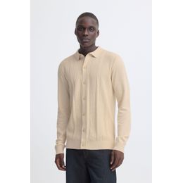 Kurzarmshirt Blend "BHBaron", Herren, Gr. L, oyster gray, Feinstrick, 100% Baumwolle, Strukturmuster, normal normal, ohne Ausschnitt, Rippb&uuml;ndchen, Shirts, Eleganter Feinstrick-Pullover mit Polo-Kragen und Knopfleiste