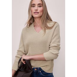 Street One Damen V-Ausschnitt-Pullover, beige, Gr. 44, unifarben, Web, 60% Baumwolle, 40% Polyacryl, Pullover, im soften Baumwoll-Mix